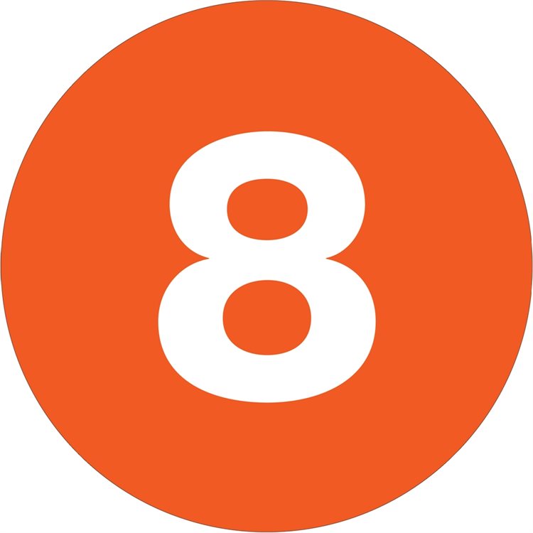 2" Circle - "8" (Orange) Number Labels
